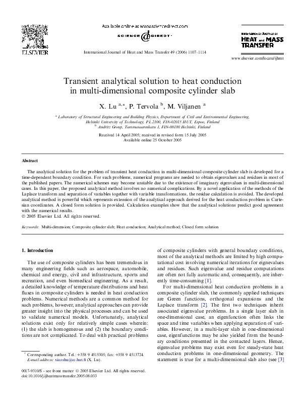 Pdf Transient Analytical Solution To Heat Conduction In Composite