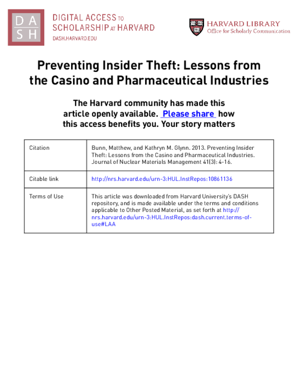 (PDF) Preventing Insider Theft: Lessons from the Casino and ...