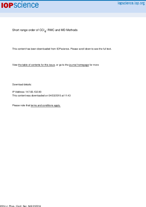 (PDF) Short range order of CCl4: RMC and MD Methods