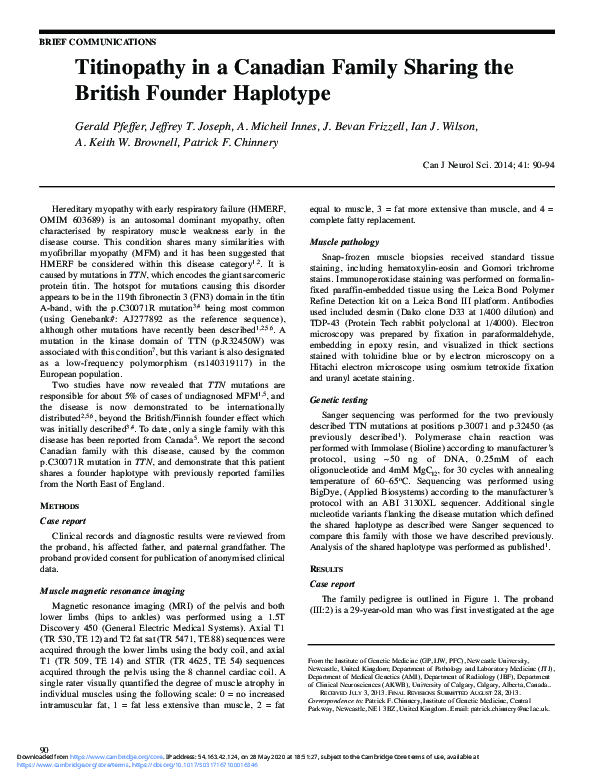 (PDF) Titinopathy in a Canadian Family Sharing the British Founder ...