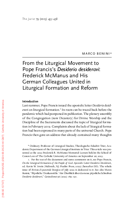 (PDF) Marco Benini, From the Liturgical Movement to Pope Francis's ...
