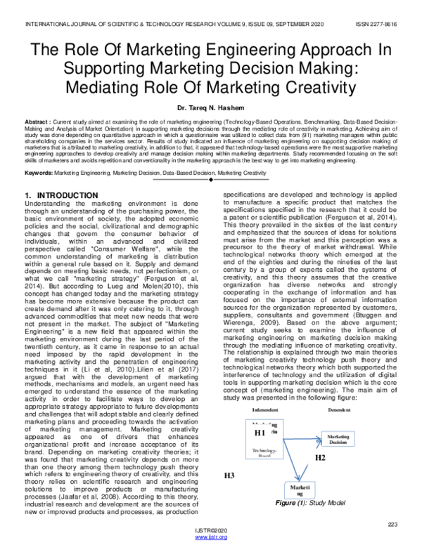 (PDF) The Role Of Marketing Engineering Approach In Supporting ...