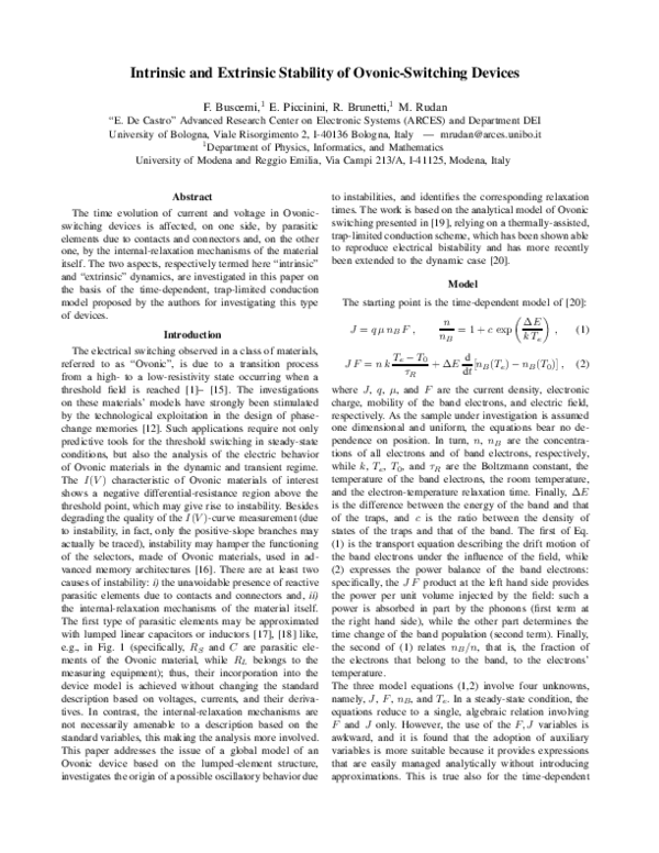(PDF) Intrinsic and extrinsic stability of Ovonic-switching devices