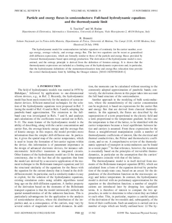 (PDF) Particle and energy fluxes in semiconductors: Full-band hydrodynamic equations and the ...