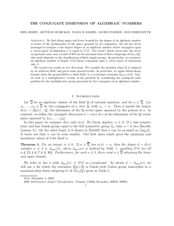 (PDF) Bounds for the Conjugate Dimension of Numbers