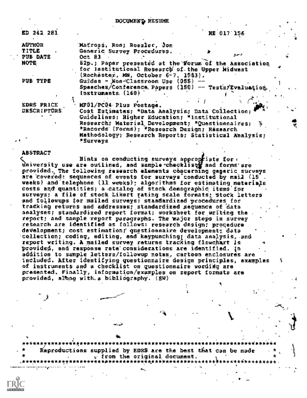 (PDF) Generic Survey Procedures