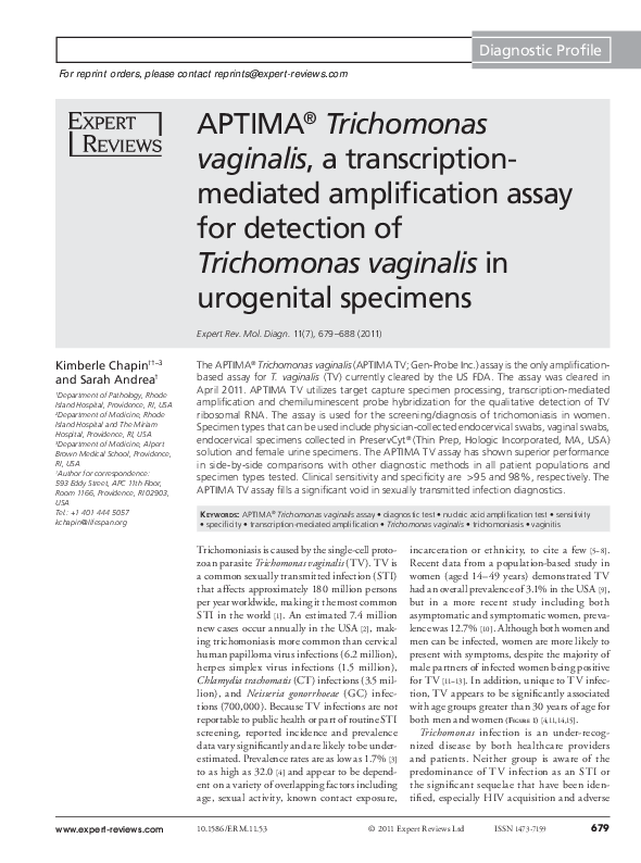 (PDF) APTIMA®Trichomonas vaginalis, a transcription-mediated ...