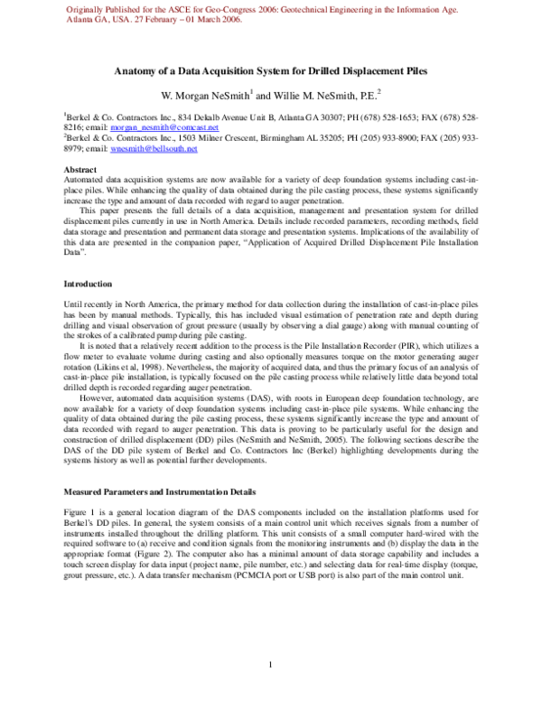 (PDF) Anatomy of a Data Acquisition System for Drilled Displacement Piles