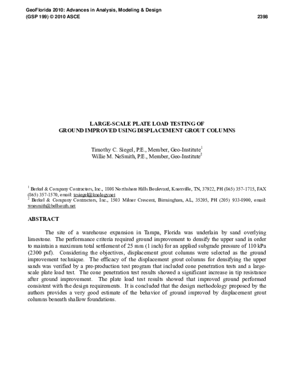 (PDF) Large-Scale Plate Load Testing of Ground Improved Using ...