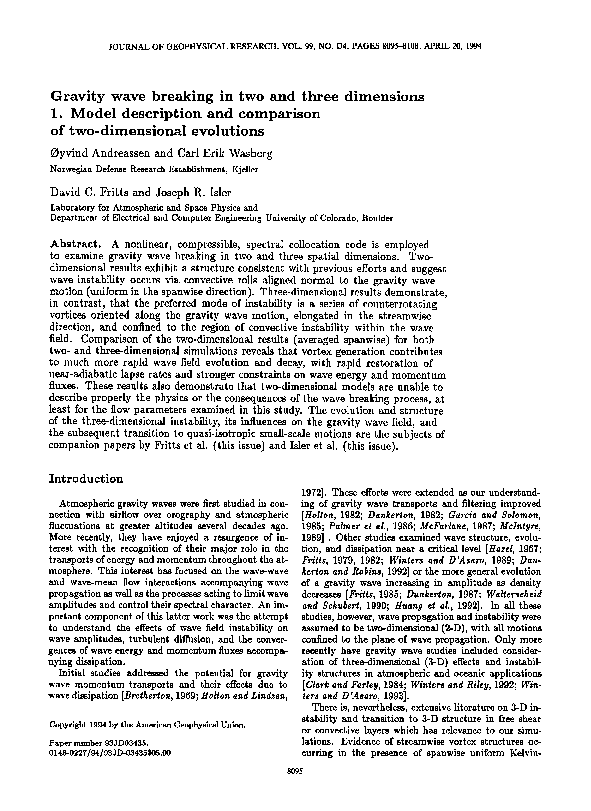 (PDF) Gravity wave breaking in two and three dimensions: 1. Model description and comparison of ...