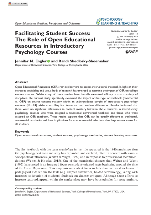 (PDF) Facilitating Student Success: The Role of Open Educational ...