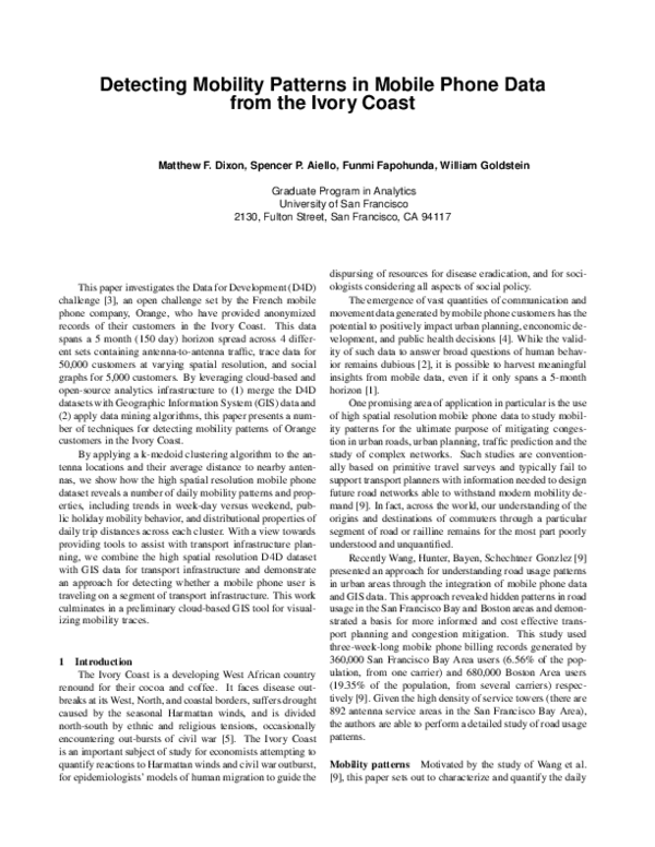 (PDF) Detecting Mobility Patterns in Mobile Phone Data from the Ivory Coast