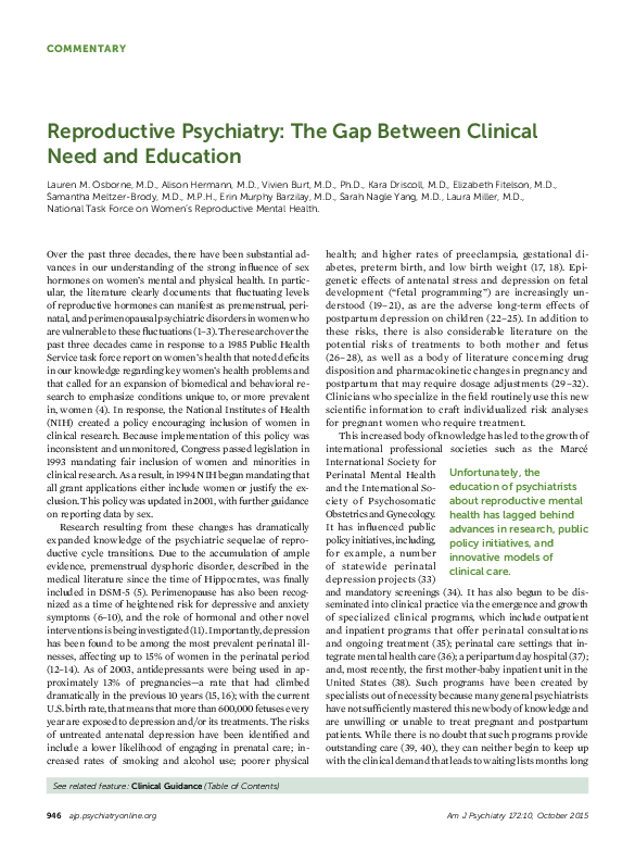(PDF) Reproductive Psychiatry: The Gap Between Clinical Need and Education