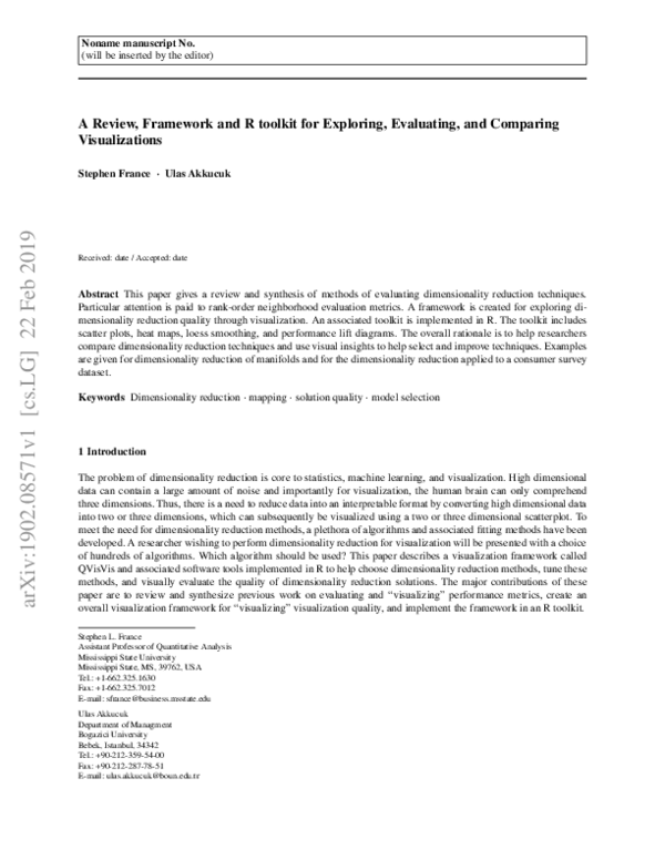 Pdf A Review Framework And R Toolkit For Exploring Evaluating And Comparing Visualizations