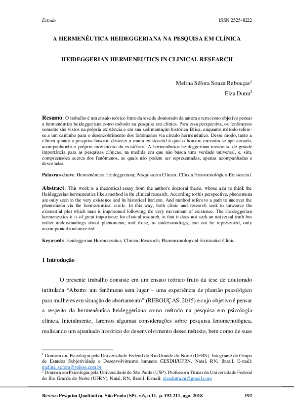(PDF) A hermenêutica heideggeriana na pesquisa em clínica