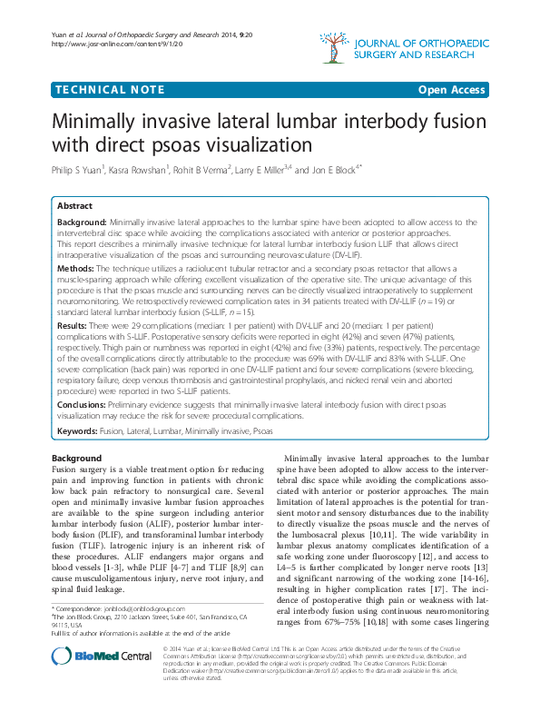 (PDF) Minimally invasive lateral lumbar interbody fusion with direct ...