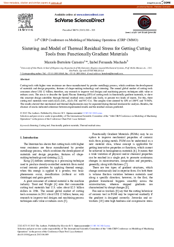 (PDF) Sintering and Model of Thermal Residual Stress for Getting Cutting Tools from Functionally ...