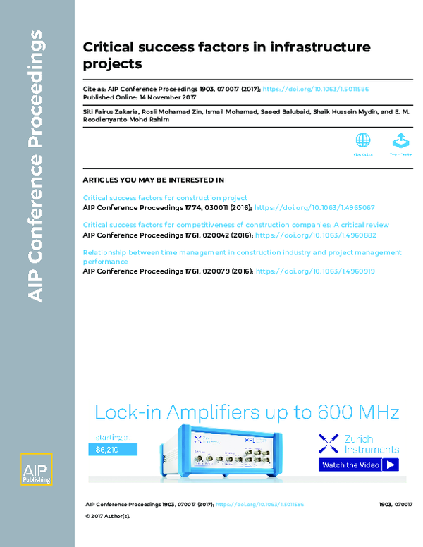 (PDF) Critical success factors in infrastructure projects