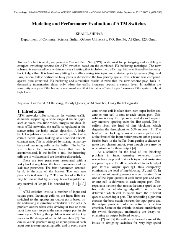 (PDF) Modeling and performance evaluation of ATM switches