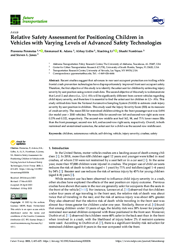 (PDF) Relative Safety Assessment for Positioning Children in Vehicles ...