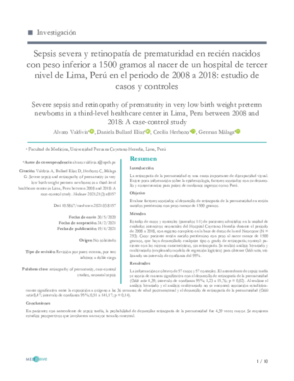 (PDF) Severe sepsis and retinopathy of prematurity in very low birth ...