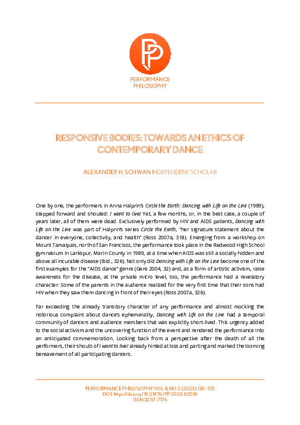 (PDF) Responsive Bodies: Towards an Ethics of Contemporary Dance