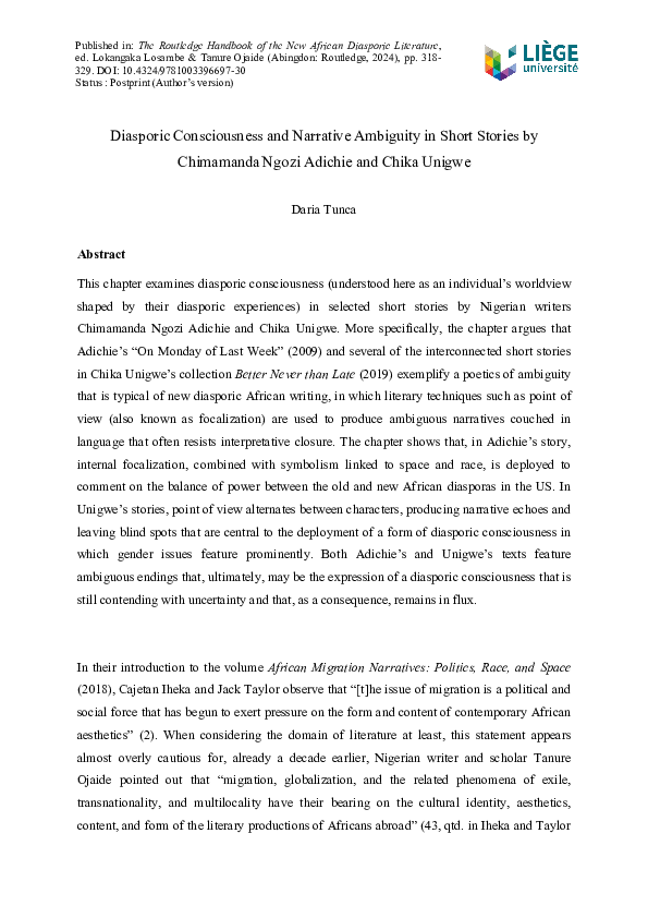 (PDF) Diasporic Consciousness and Narrative Ambiguity in Short Stories ...