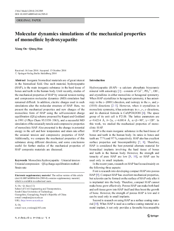 (PDF) Molecular Dynamics Simulations of Mechanical and Tribological Behavior of Polymeric Systems