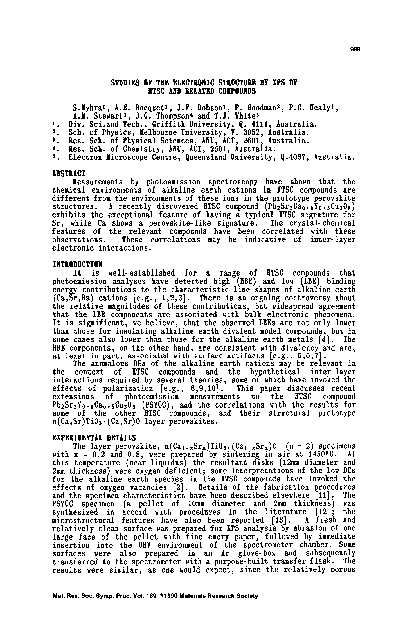 (PDF) Studies of Tie Electronic Structure By XPS f HTSC and Related ...
