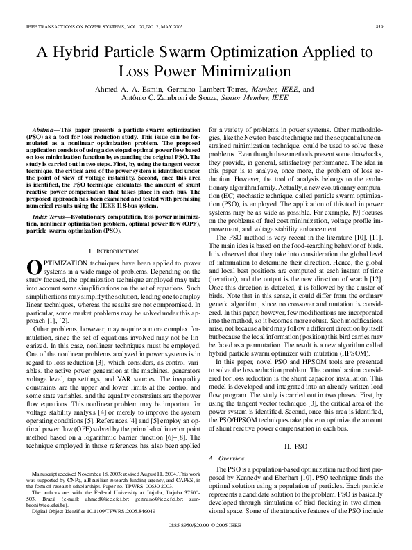 (PDF) A hybrid particle swarm optimization applied to loss power minimization