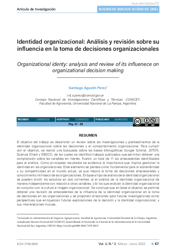 (PDF) Identidad organizacional: análisis y revisión sobre su influencia en la toma de decisiones ...