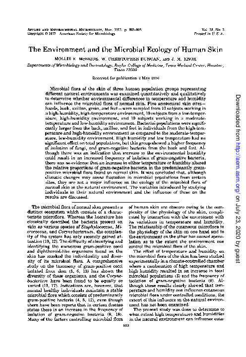 (PDF) The Environment and the Microbial Ecology of Human Skin