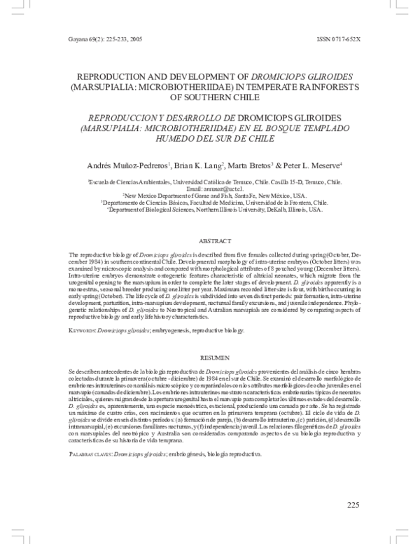 (PDF) REPRODUCTION AND DEVELOPMENT OF Dromiciops gliroides (MARSUPIALIA ...