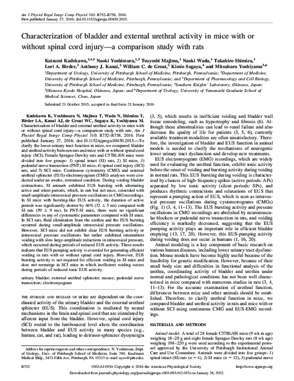 (PDF) Characterization of bladder and external urethral activity in mice with or without spinal ...