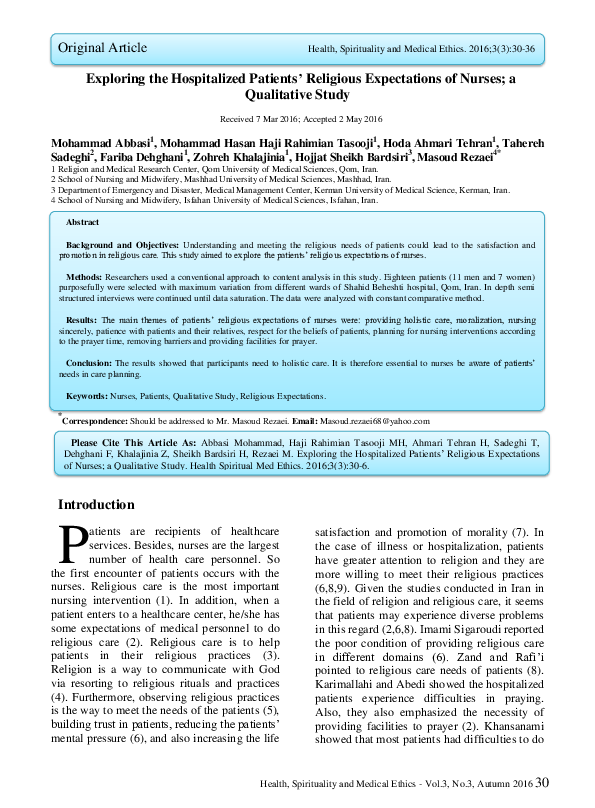 (PDF) Exploring the Hospitalized Patients’ Religious Expectations of ...