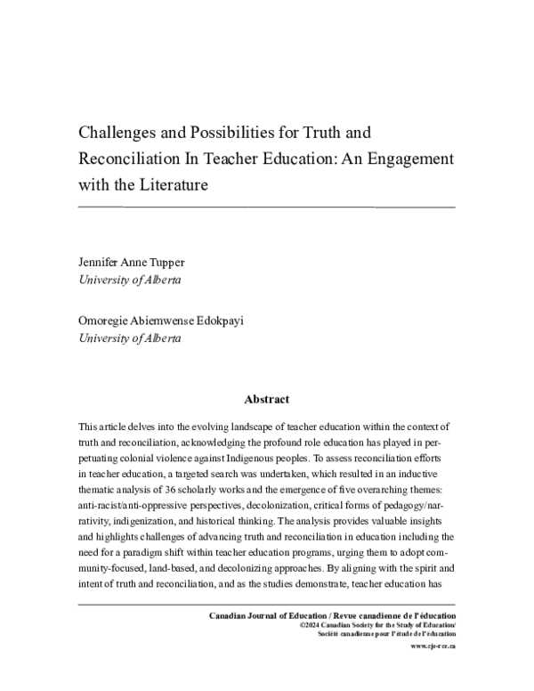 (PDF) Challenges and Possibilities for Truth and Reconciliation In ...