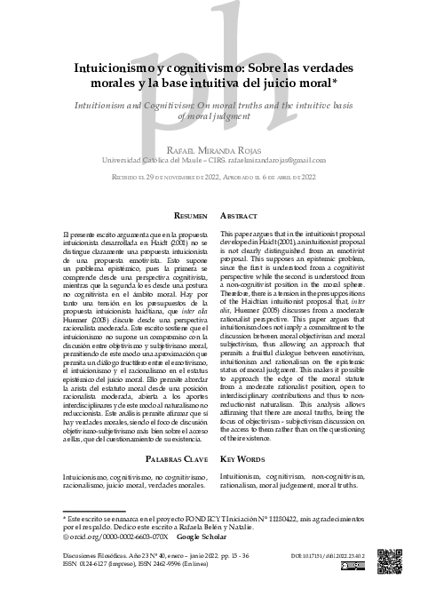 (PDF) Intuicionismo y cognitivismo: Sobre las verdades morales y la ...