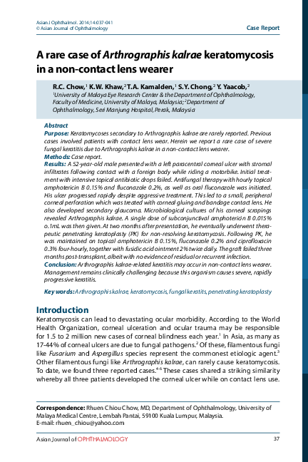 (PDF) A rare case of Arthrographis kalrae keratomycosis in a non ...