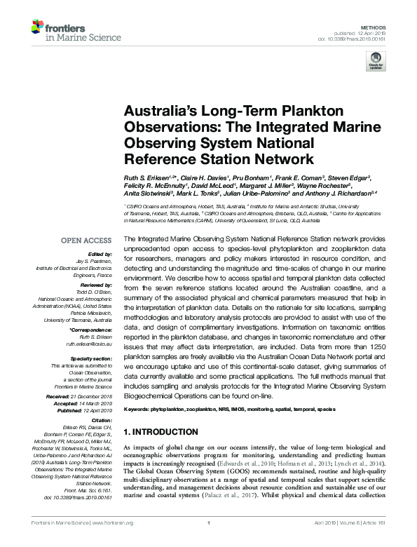 (PDF) Australia’s Long-Term Plankton Observations: The Integrated ...