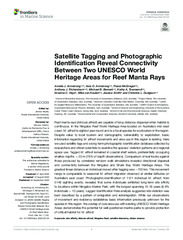 (PDF) Satellite Tagging and Photographic Identification Reveal ...