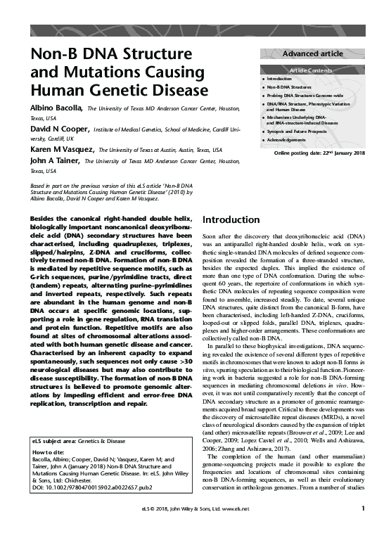 (PDF) Non-B DNA Structure and Mutations Causing Human Genetic Disease