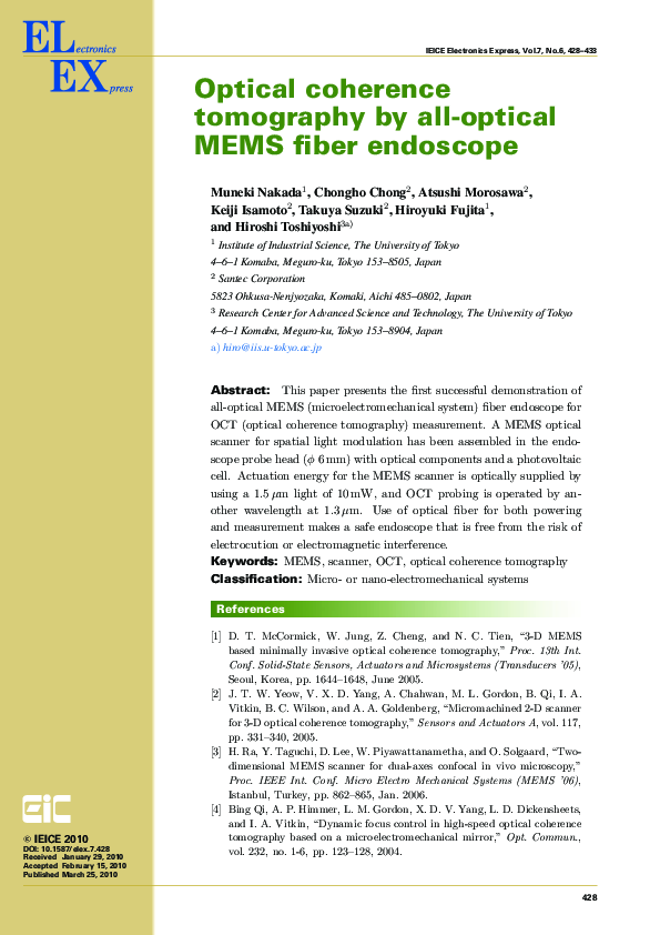 (PDF) Optical coherence tomography by all-optical MEMS fiber endoscope