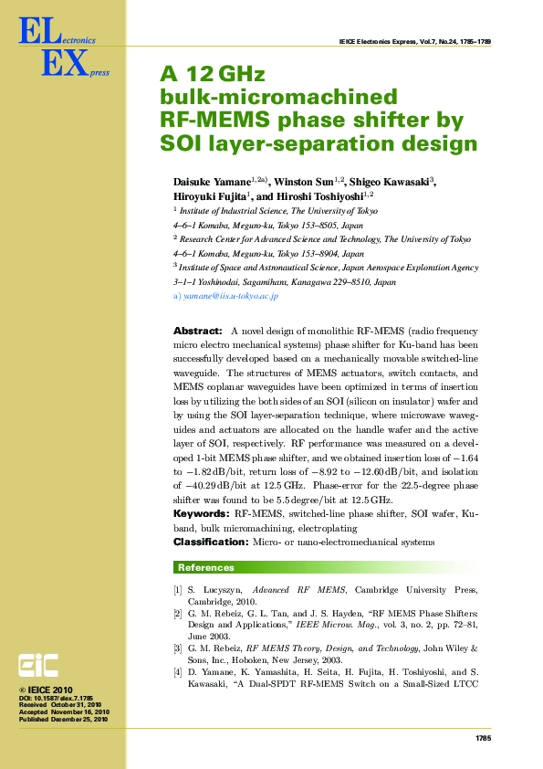 (PDF) A 12GHz bulk-micromachined RF-MEMS phase shifter by SOI layer ...