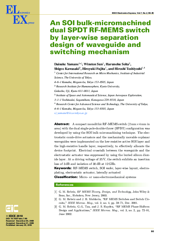 (PDF) An SOI bulk-micromachined dual SPDT RF-MEMS switch by layer-wise ...