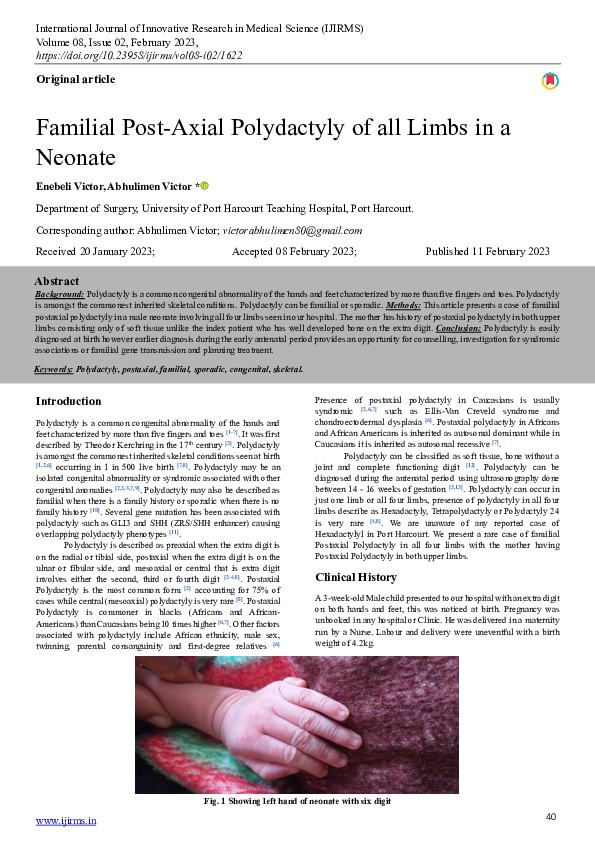 (PDF) Familial Post-Axial Polydactyly of all Limbs in a Neonate