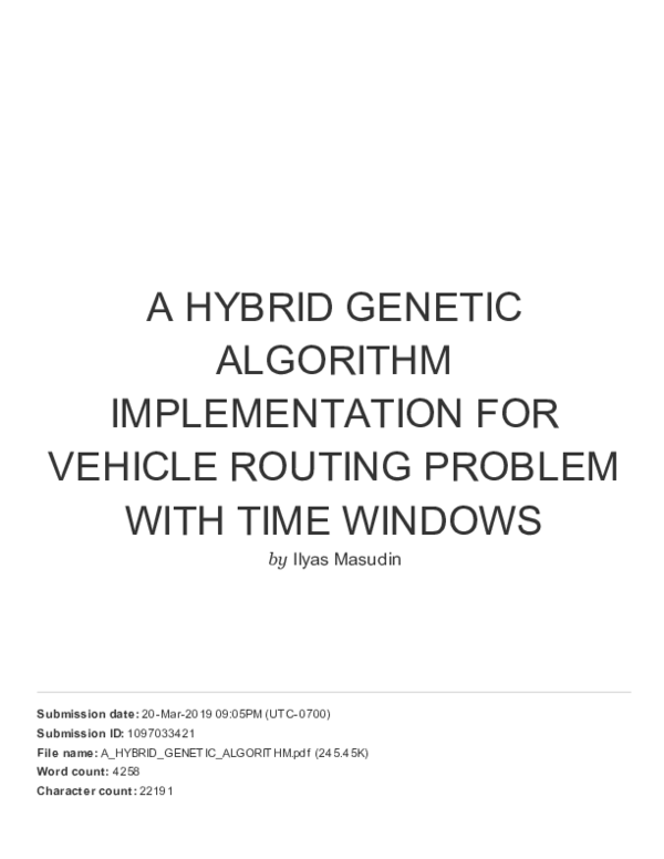 Pdf A Hybrid Genetic Algorithm Implementation For Vehicle Routing Problem With Time Windows
