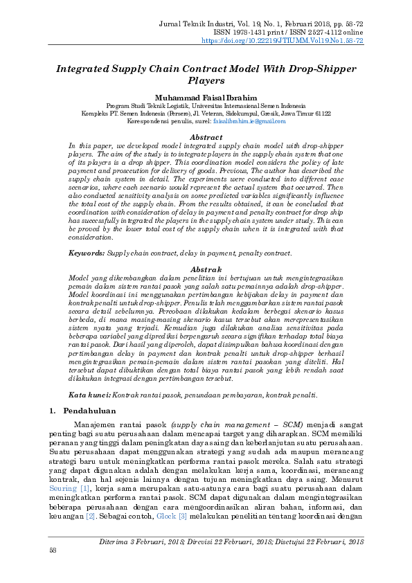 (PDF) Integrated Supply Chain Contract Model With Drop-Shipper Players