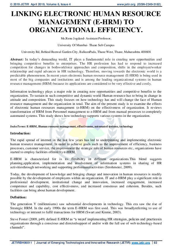 (PDF) Linking Electronic Human Resource Management (E-HRM) to ...