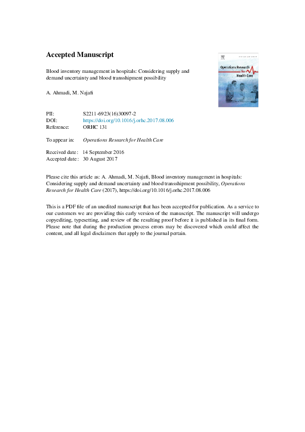 (PDF) Blood inventory management in hospitals: Considering supply and ...