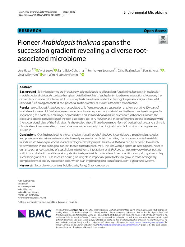 (PDF) Pioneer Arabidopsis thaliana spans the succession gradient ...
